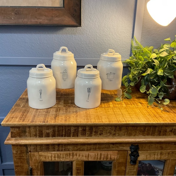 Rae Dunn | Kitchen | Rae Dunn Boil Flip Beat Simmer Icon Canister Set ...